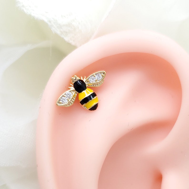 16G Yellow Bee Surgical Steel Stud Earring/cartilage/ Helix - Etsy