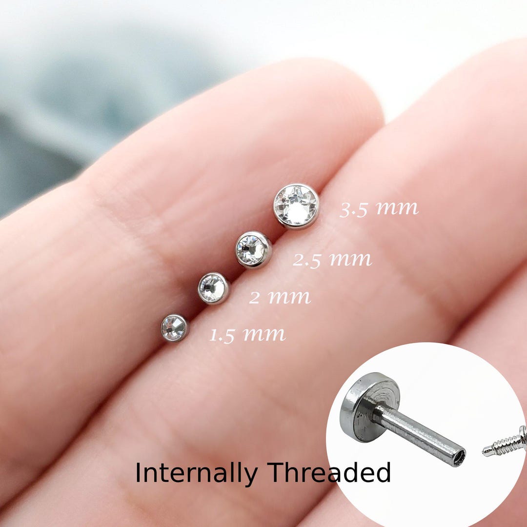 Bezel Clear Gem Labret, Lip Tragus Conch Cartilage, Internally Threaded ...