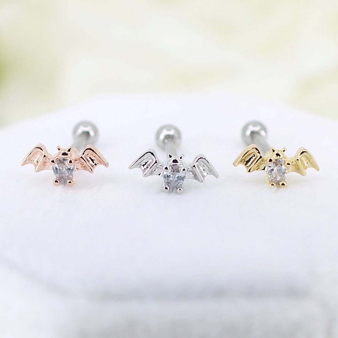 16G Bat With Oval Crystal Surgical Steel Cartilage Earring, Helix ...