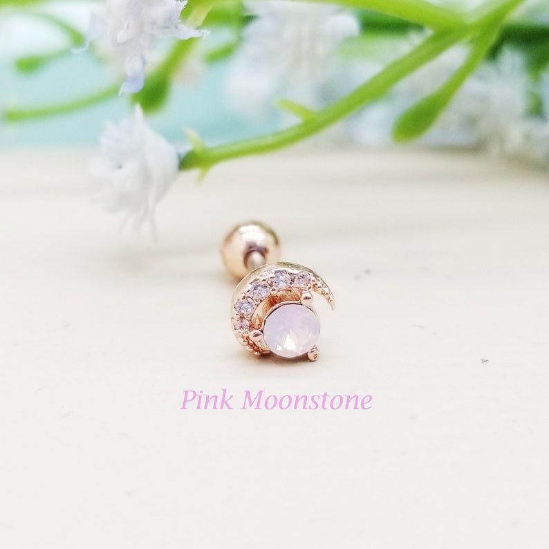 16G Crescent Moon and Stone Surgical Steel Stud Piercing - Etsy