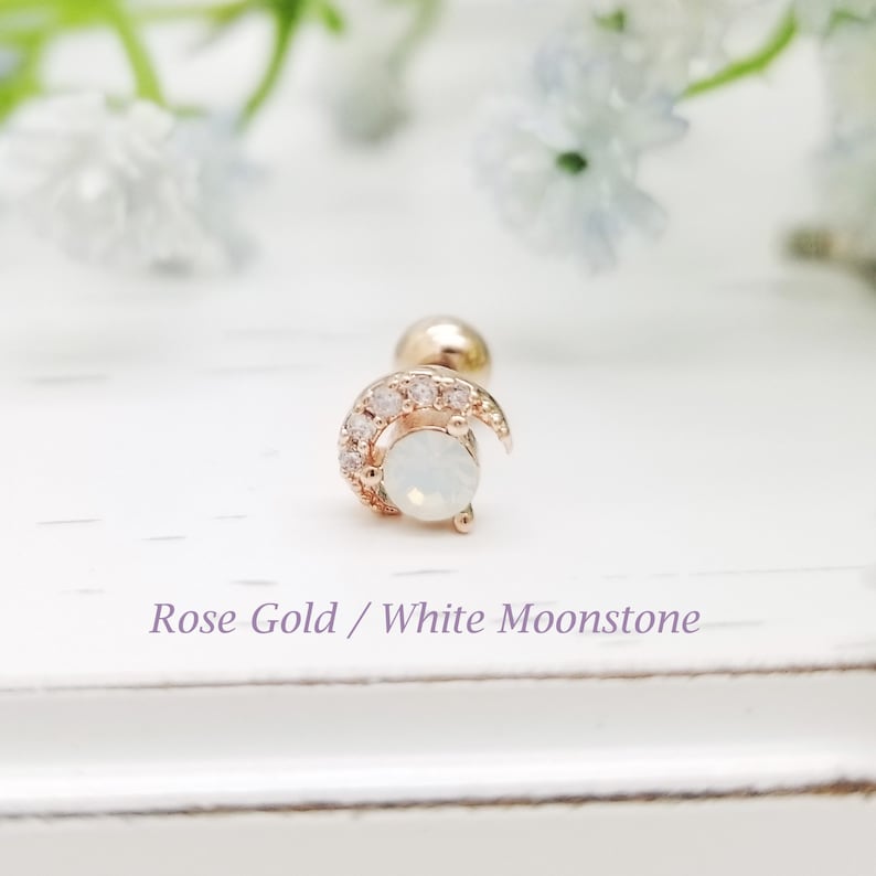 16G Crescent Moon and Stone Surgical Steel Stud Piercing - Etsy