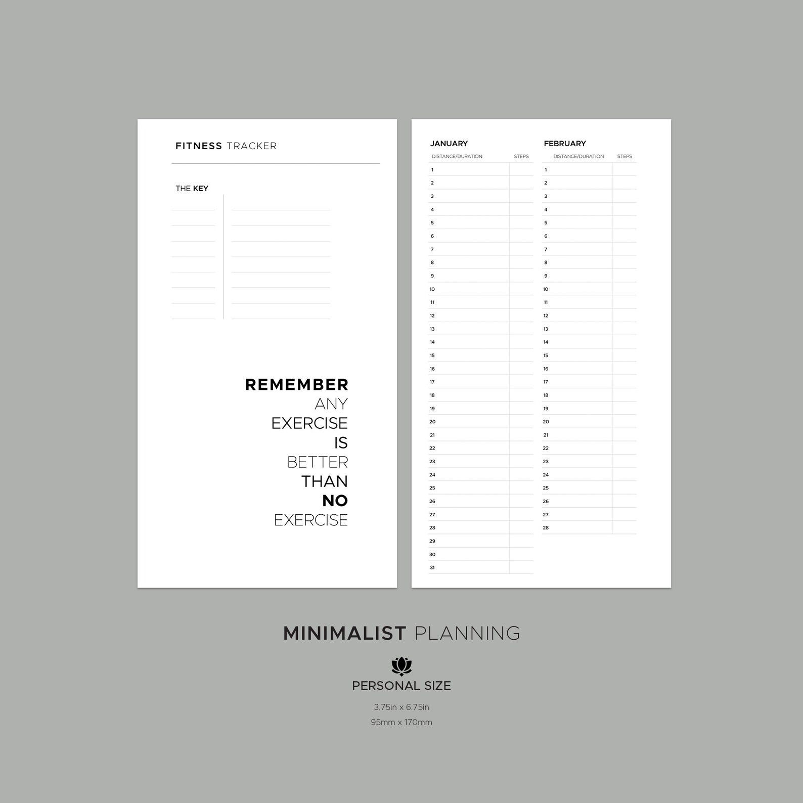 Fitness Tracker January - December PERSONAL SIZE Monthly Planner Insert ...