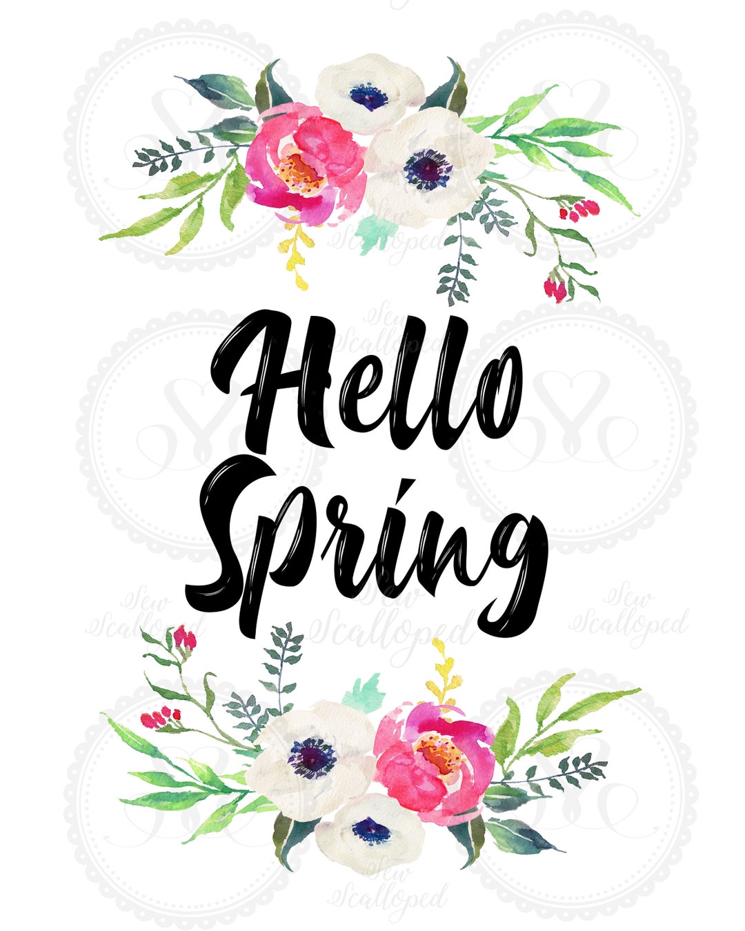 Hello Spring Watercolor Floral Printable - Etsy