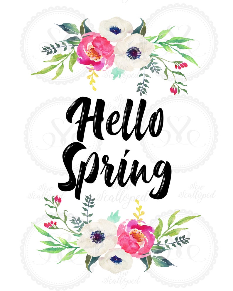 Hello Spring Watercolor Floral Printable - Etsy