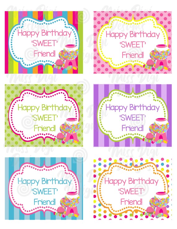 Happy Birthday Tags Sweet Printables Candy Tag Sugar Tags | Etsy