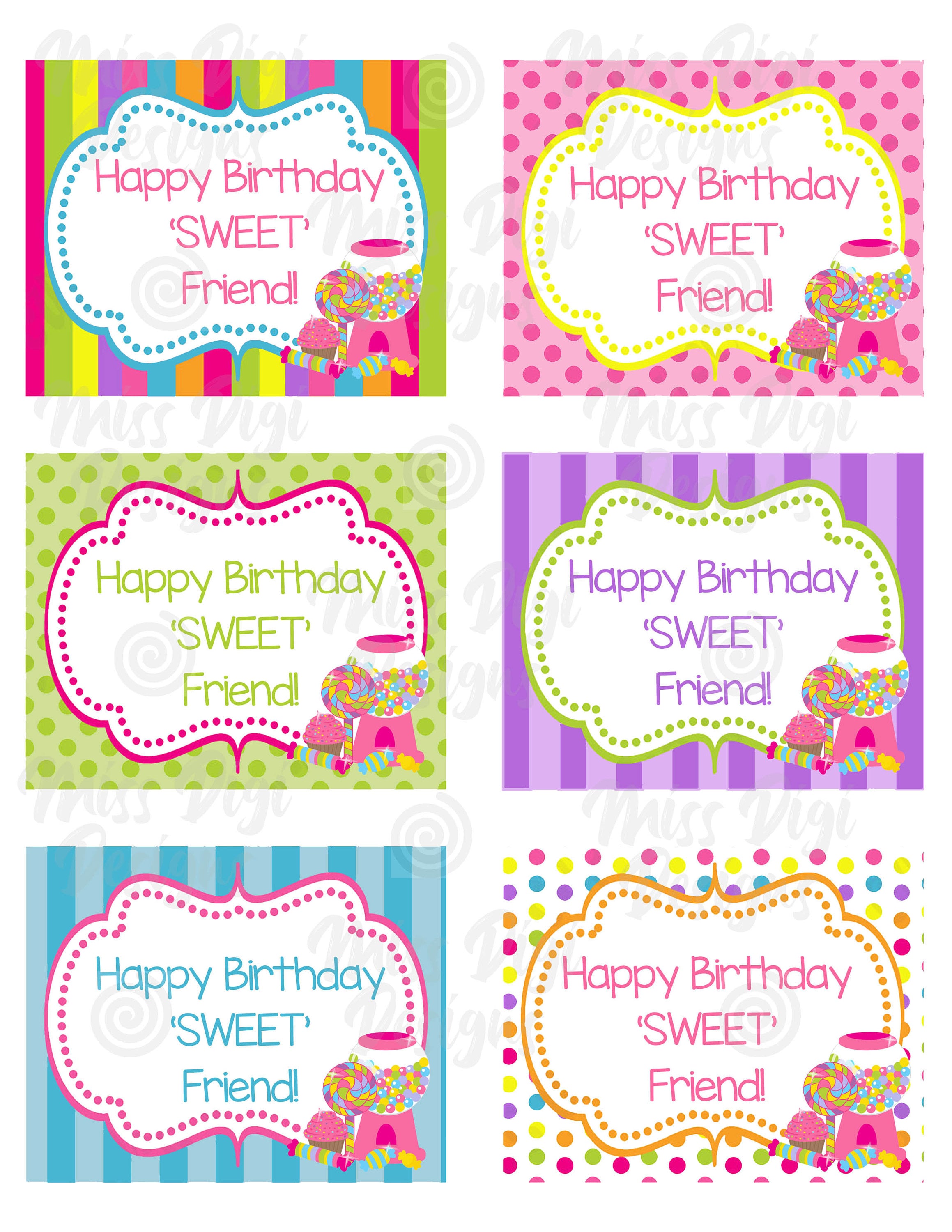 Happy Birthday Tags, Sweet Printables, Candy Tag, Sugar Tags, Friends ...