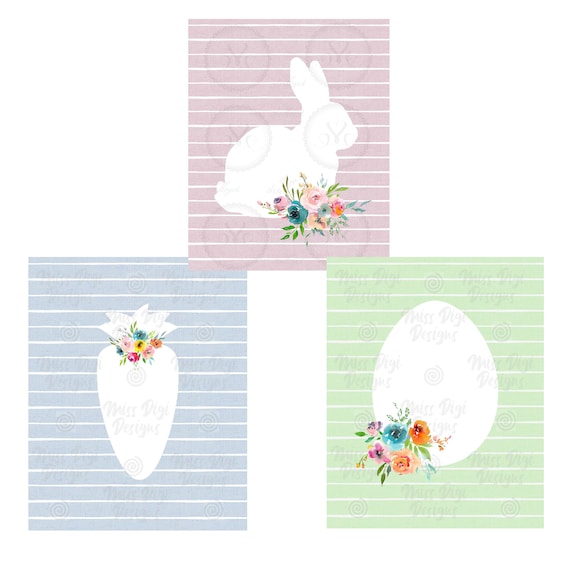Easter Set of 3 Digital Printables Bunny Carrot Egg | Etsy