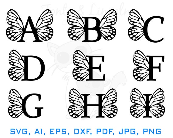 Butterfly Wings Monogram Alphabet Svg Monogram Alphabet Svg | Etsy