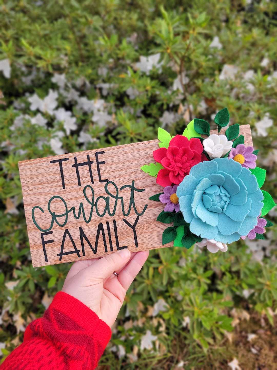 Family Name Sign Custom With Felt Flowers Personalized Wood Last Name ...