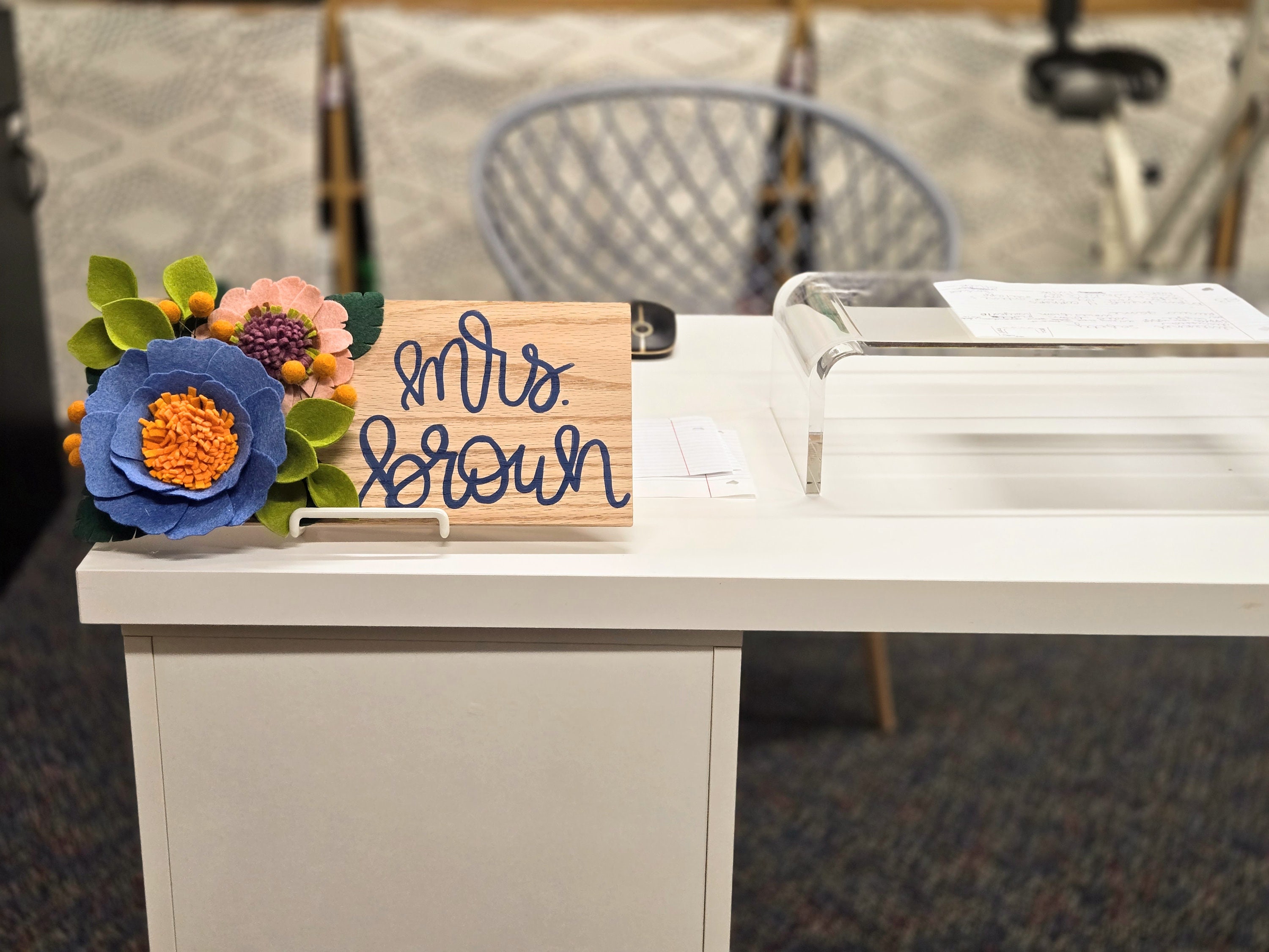 Floral Teacher Classroom Decor Personalized Felt Flower Name Sign Hand ...