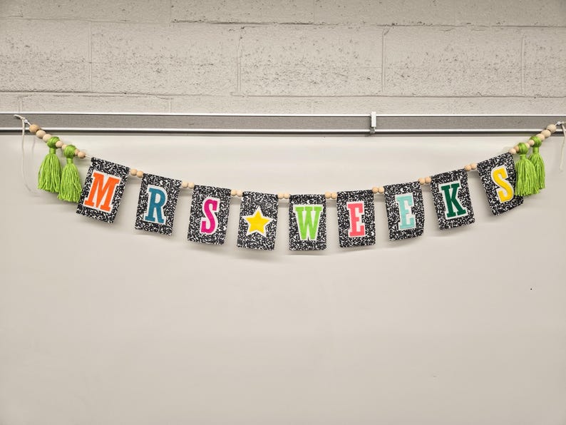 Classroom Garland Decor Custom Teacher Name Banner Composition Notebook ...