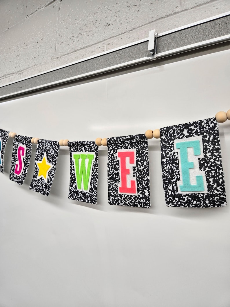 Classroom Garland Decor Custom Teacher Name Banner Composition Notebook ...