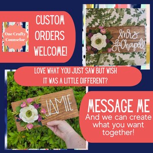 Felt Flower Custom Sign Name Sign for Desk Teacher Wood Sign Flowers ...