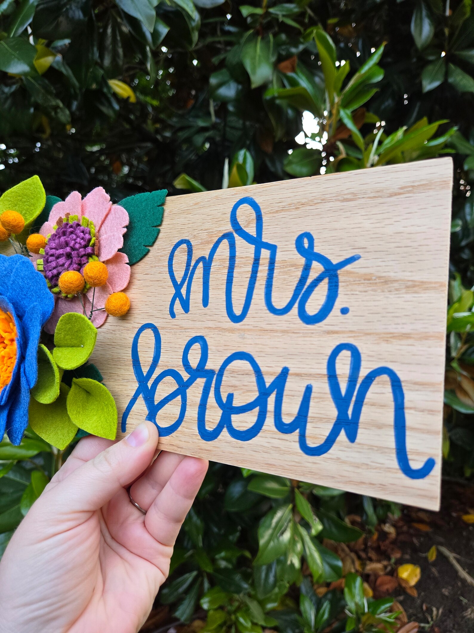 Floral Teacher Classroom Decor Personalized Felt Flower Name Sign Hand ...