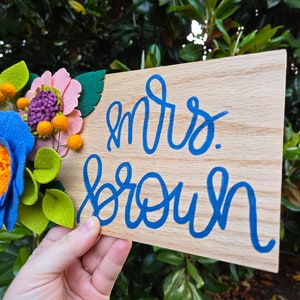 Floral Teacher Classroom Decor Personalized Felt Flower Name Sign Hand ...