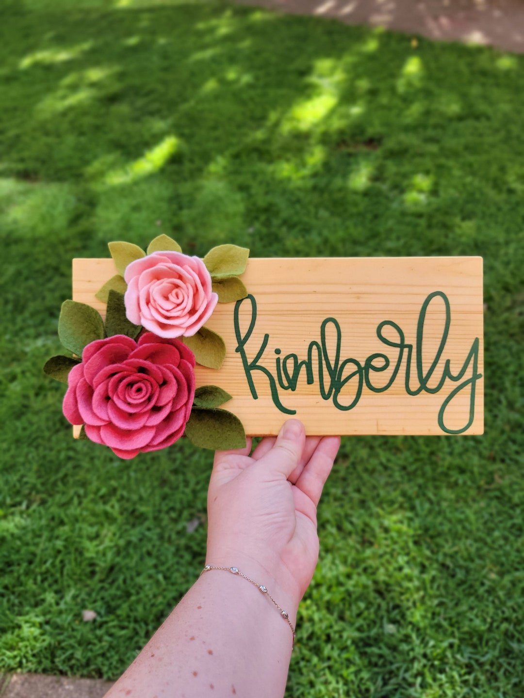 Pink Felt Flower Wall Art Custom Sign Floral Custom Sign - Etsy