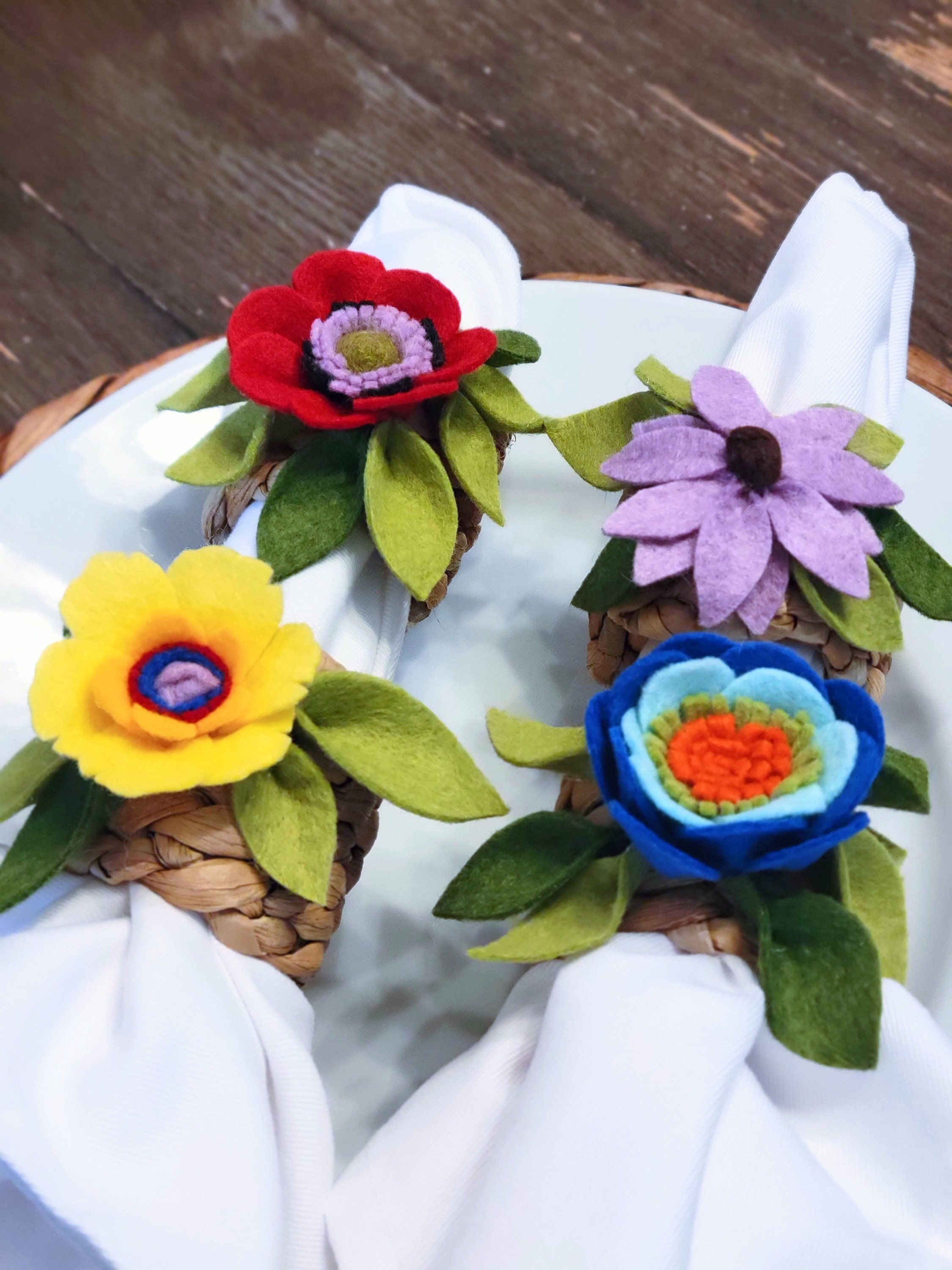 Felt Flower Napkin Rings With Flowers Colorful Wildflowers Napkin ...