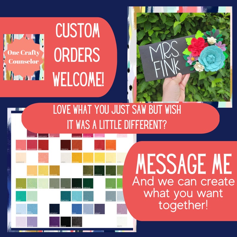 Floral Teacher Classroom Decor Personalized Felt Flower Name Sign Hand ...