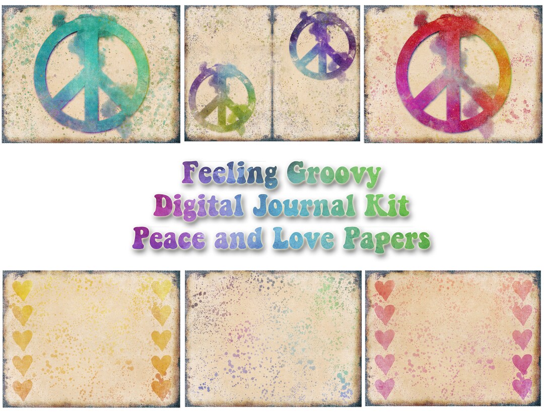 Feeling Groovy Digital Peace Sign Journal Kit, Tie Dye Heart Journal ...