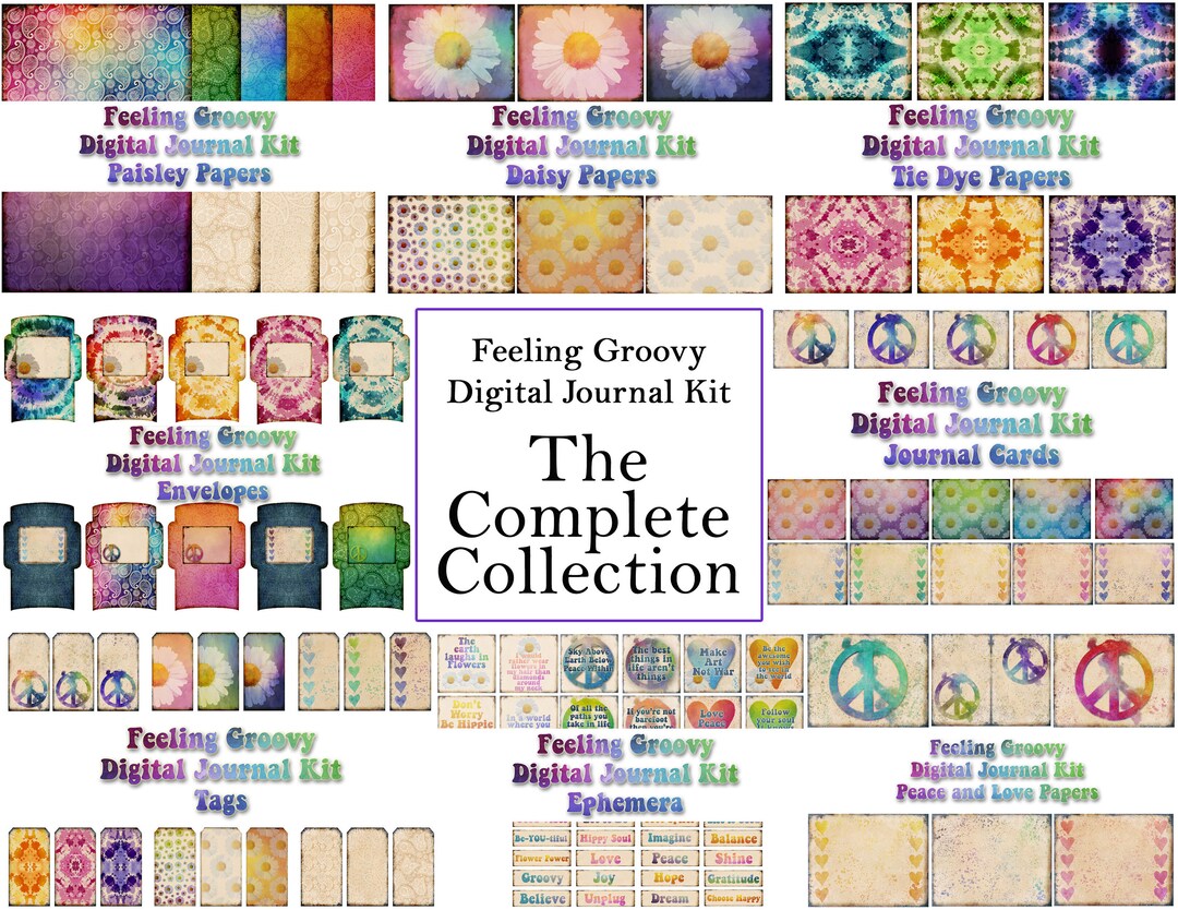 Feeling Groovy the Complete Collection Junk Journal Digital Papers, Tie ...