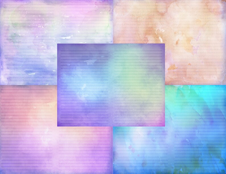 36 Lined Watercolor Journal Papers, Boho Junk Journal Papers, Lined ...