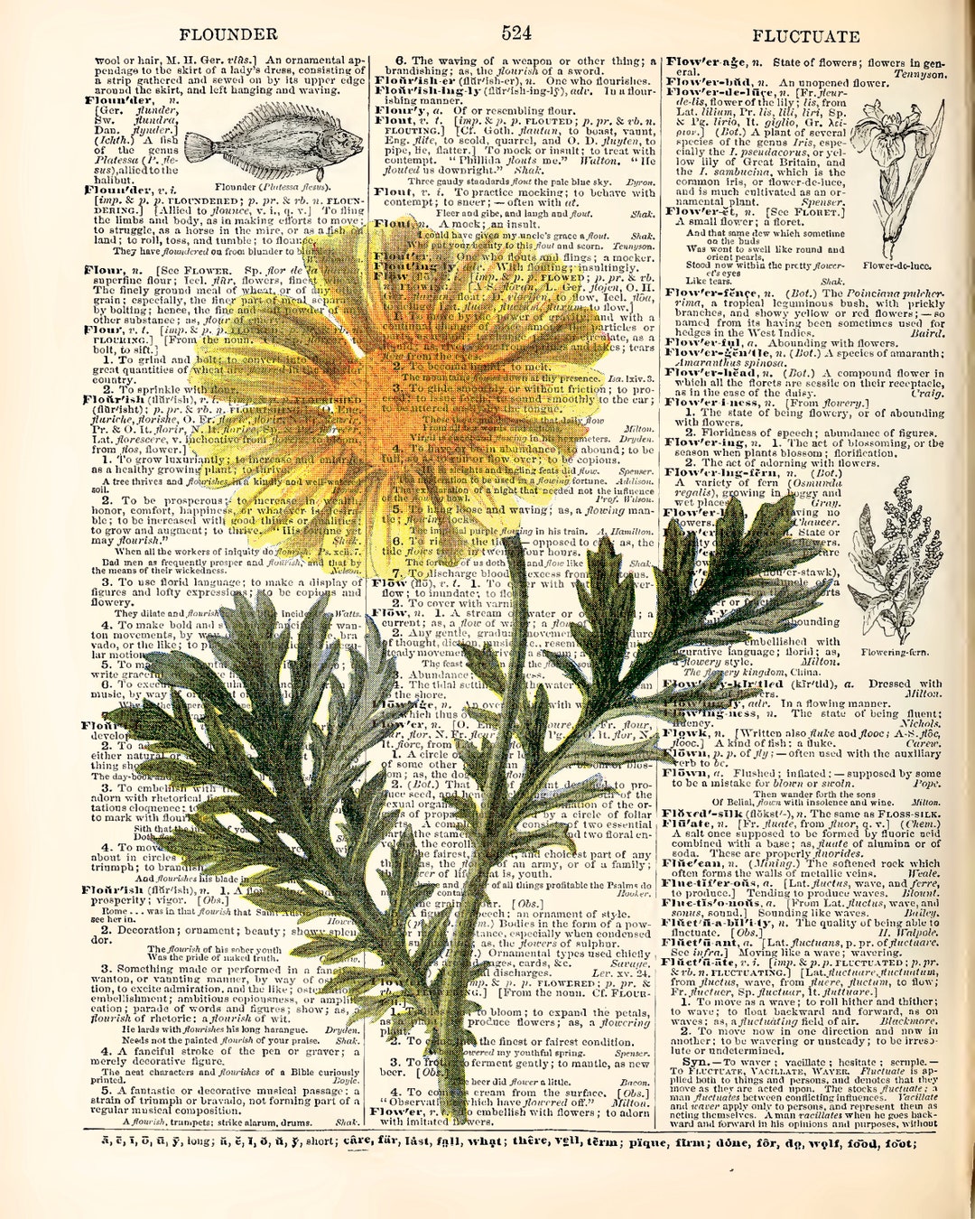 Dictionary Page Artwork, Flower Dictionary Art Print, Printable ...