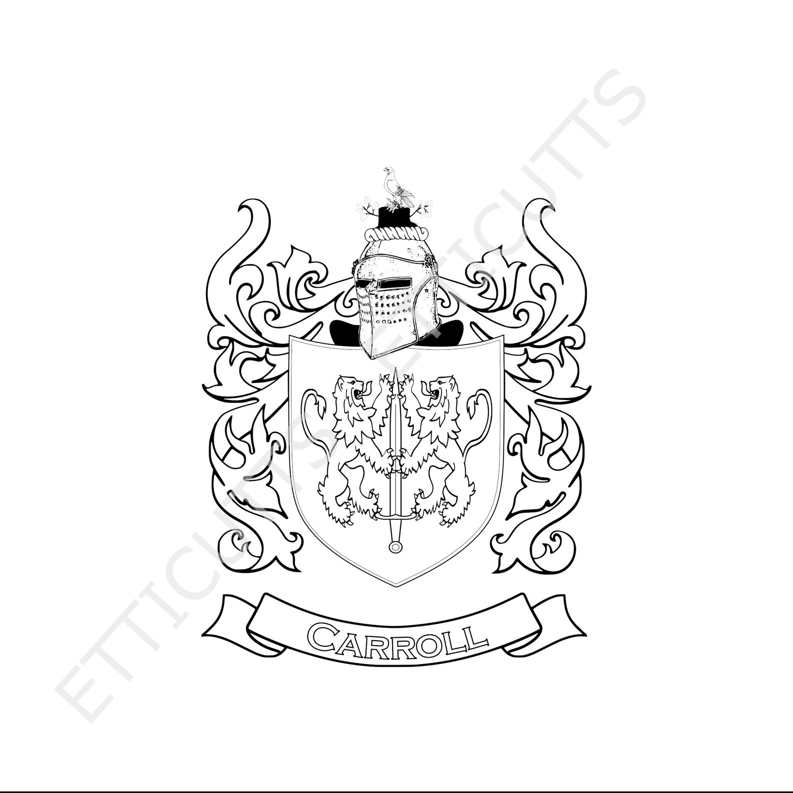 Carroll (irish) Coat of Arms Print Cut Sublimate Engrave Digital ...
