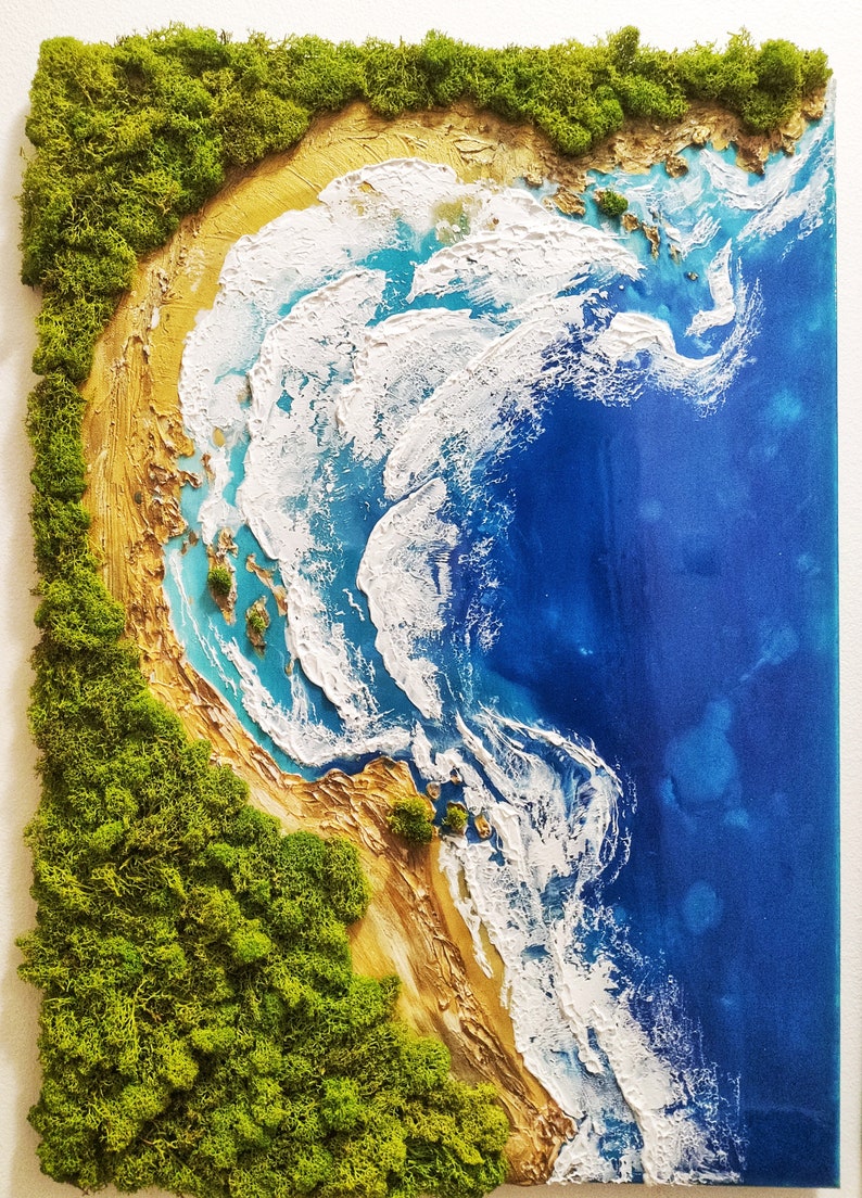 Ocean and Beach Hawaii Original Preserved Moss Painting San Diego ...