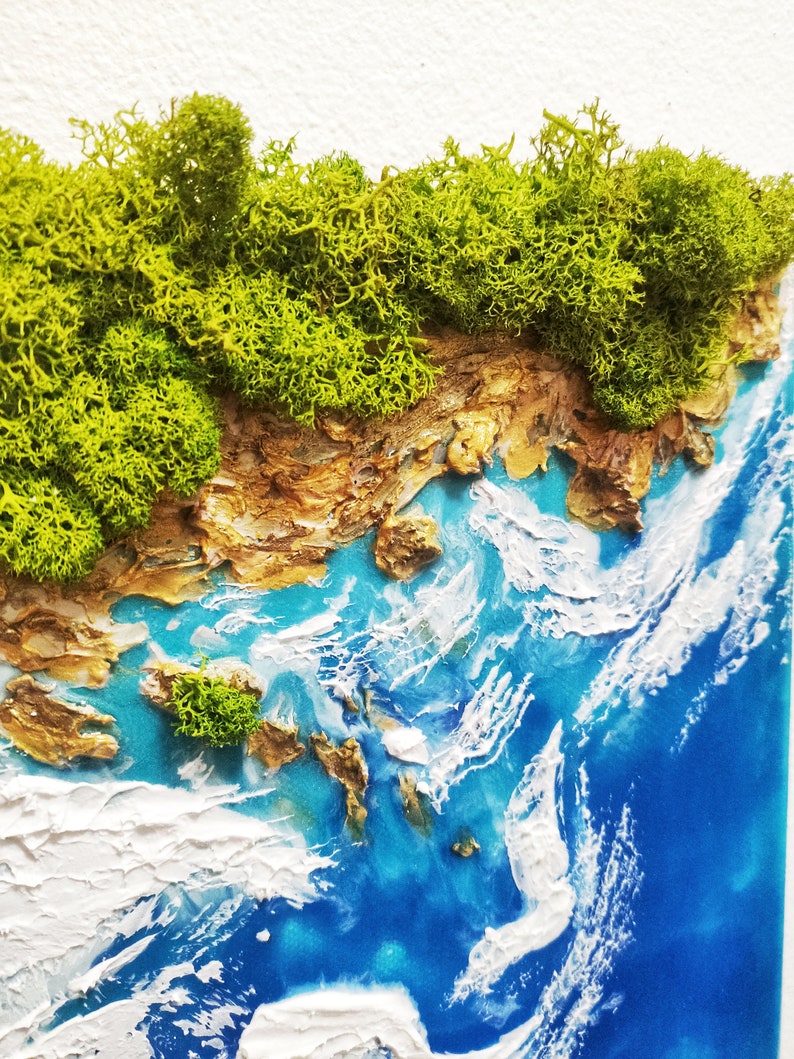 Ocean and Beach Hawaii Original Preserved Moss Painting San Diego ...