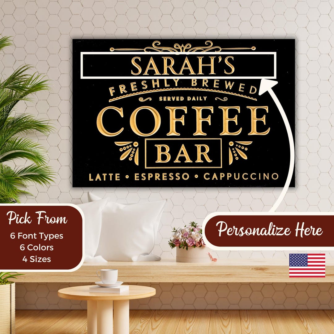 Personalized Coffee Bar Sign for Kitchen Carved Wood Sign Custom Coffee ...