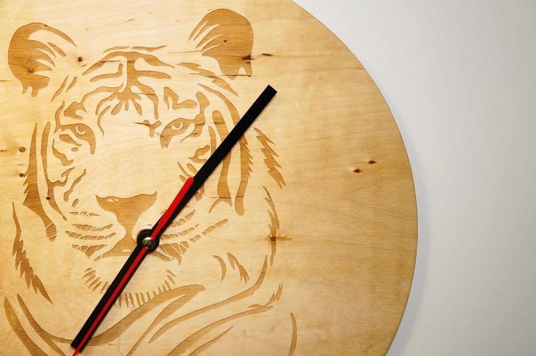 Wooden Clock/ Tiger Silhouette/ No Number Clock/ DIY/ Made of Wood ...