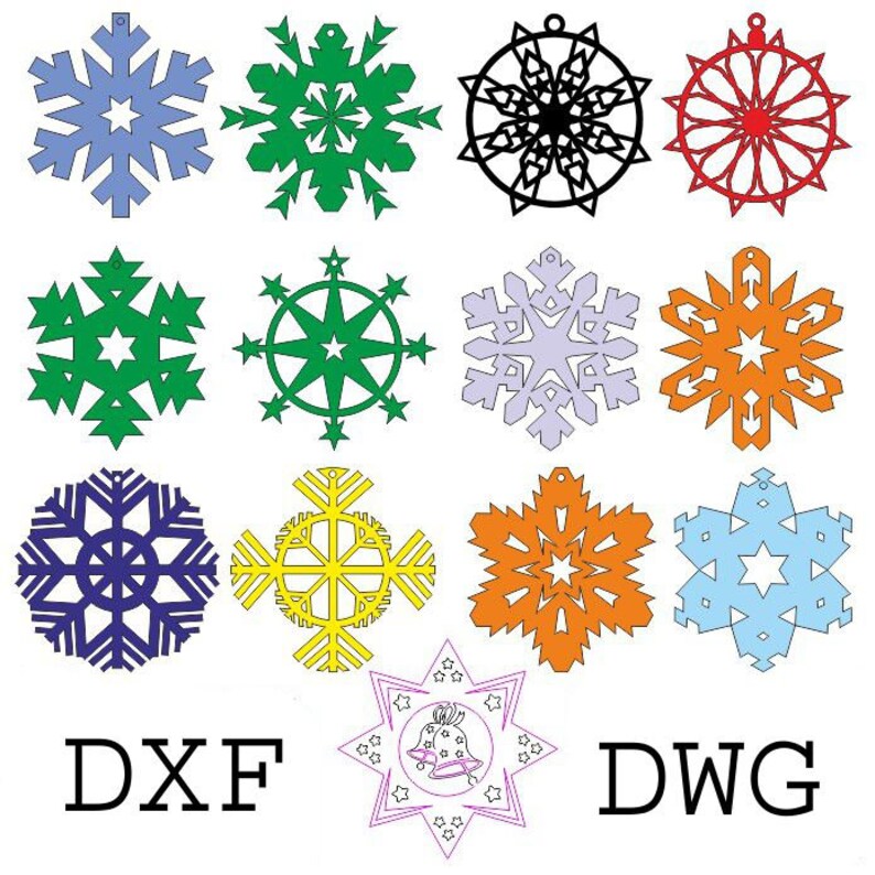 DXF/DWG File of Snowflake Set/ Svg Christmas Flake File/ DIY/ 13 ...