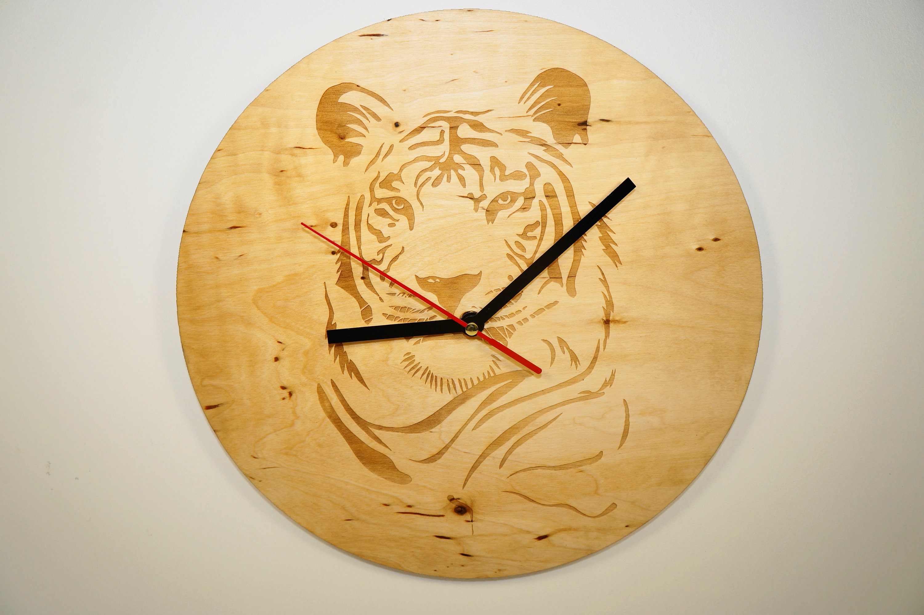 Wooden Clock/ Tiger Silhouette/ No Number Clock/ DIY/ Made of Wood ...