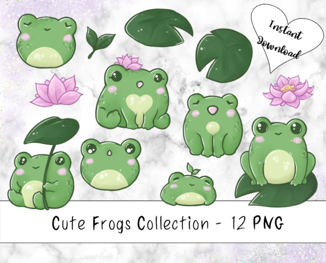 Cute Frogs Clipart, Cute Frog Design Clipart, Digital Instant Download ...