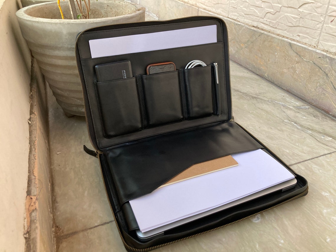 Leather Laptop Organizer With Document Holder Pocket for - Etsy