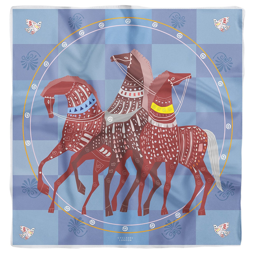 CYCLADES Silk Scarf Lucky Horses - Inspired by Pegasus - Greek ...