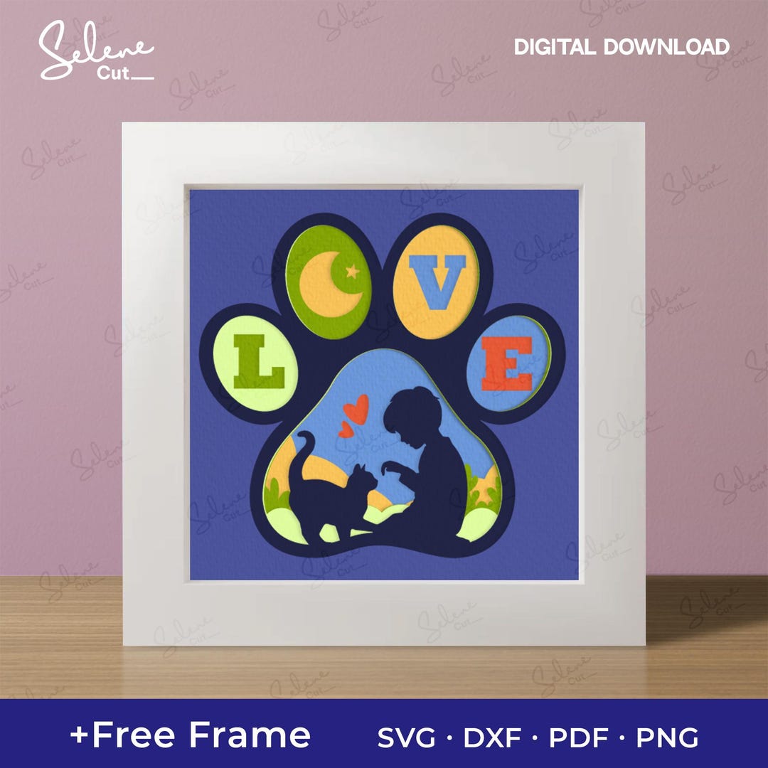 Cat Paw Shadow Box SVG, Layered Paper Cut Lightbox, Laser Cut Template ...