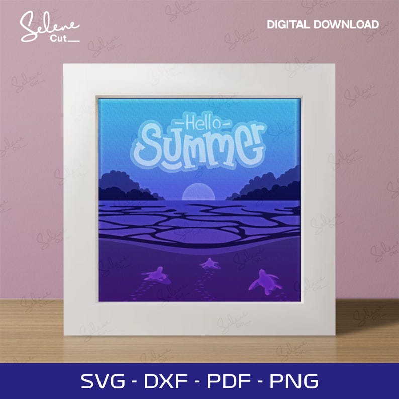 Sea Turtle Shadow Box SVG, Hello Summer Layered Paper Cut Lightbox ...
