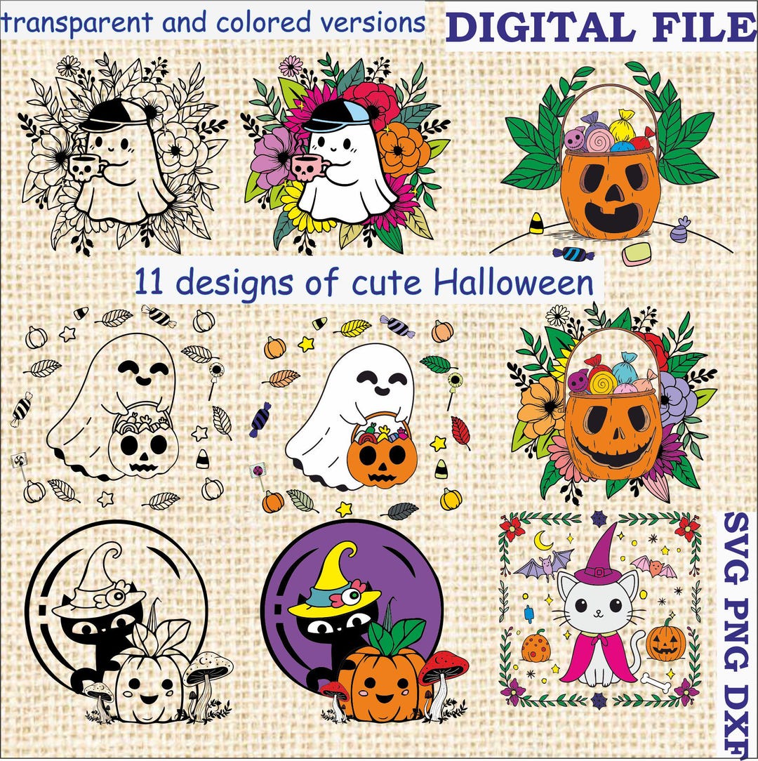 Cute Halloween Bundle Pack SVG, Kids Halloween PNG, Cute Ghost Svg ...
