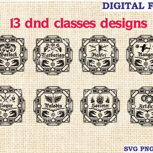 RPG Dnd Class Emblems Bundle Pack 13 Pcs, Dnd Svg, D and D Svg Rpg, Pathfinder Gamer, Commercial ...