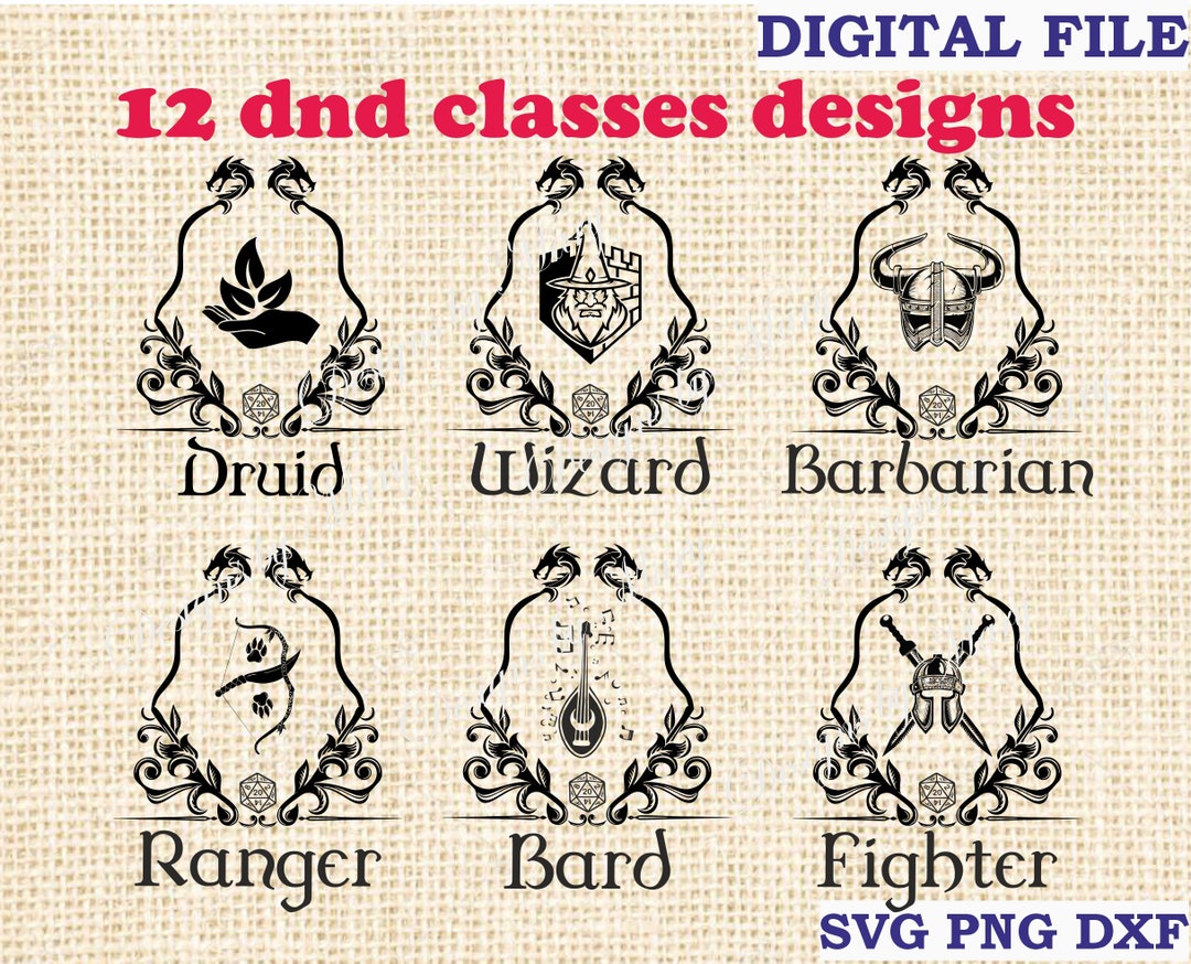 Dnd Class Emblems Bundle Pack 12 Pcs, Dnd Svg, Dungeons and Dragons Svg ...