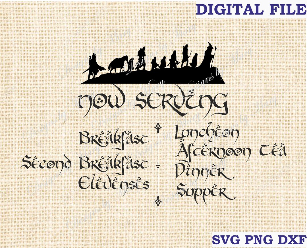 Hobbit Menu Svg, Hobbit Meal Svg, LOTR Svg, Fellowship of the Ring ...