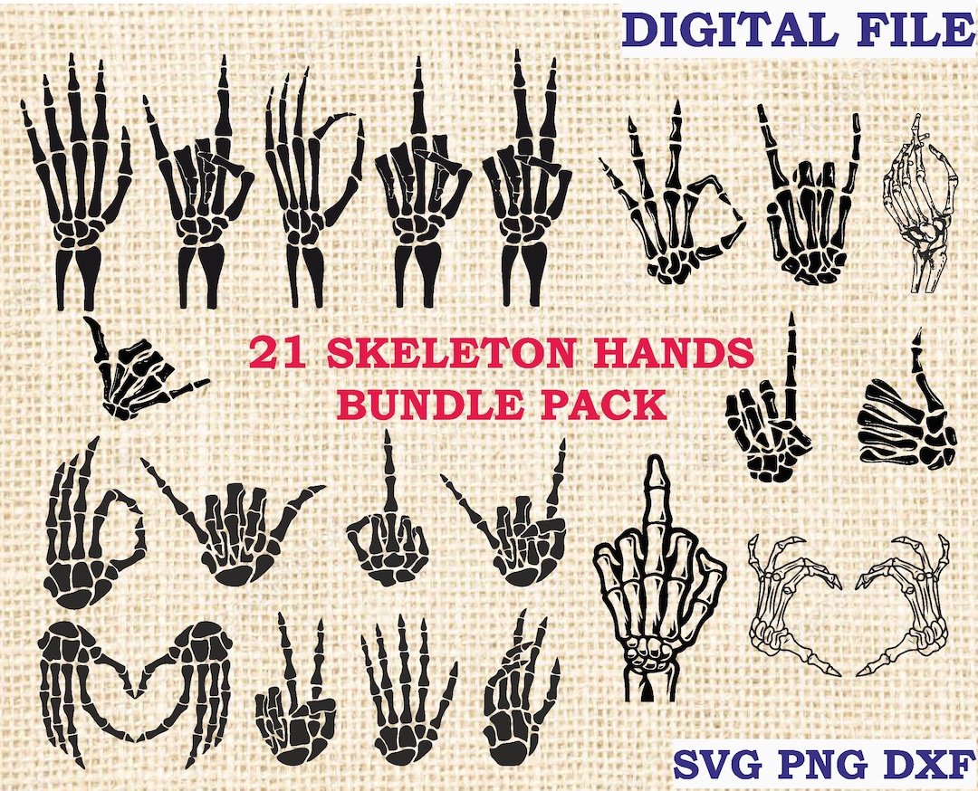 Skeleton Hands Bundle Pack SVG Middle Finger Skeleton Svg, Rack Hand ...