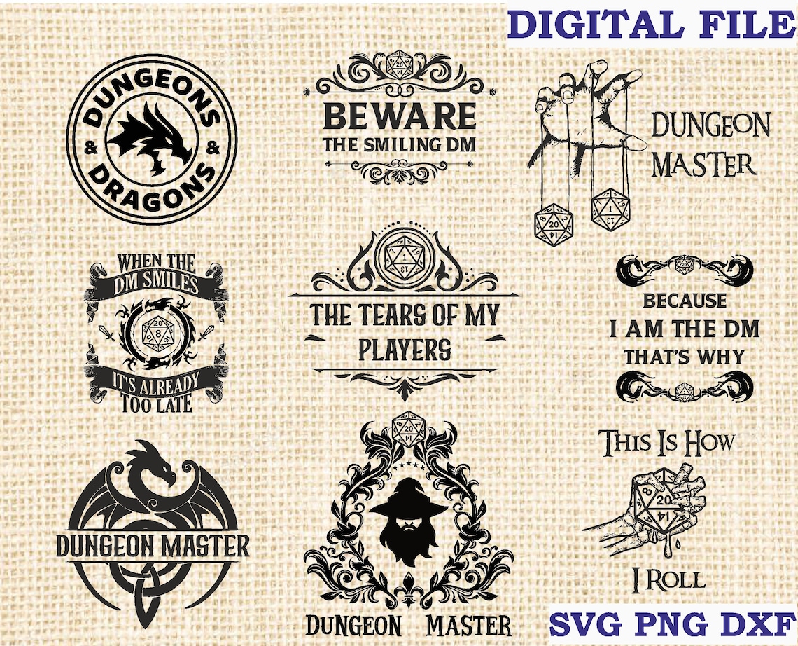 Bundle Pack SVG 9 Pcs Dnd, D and D Svg, Dungeons and Dragons Svg ...