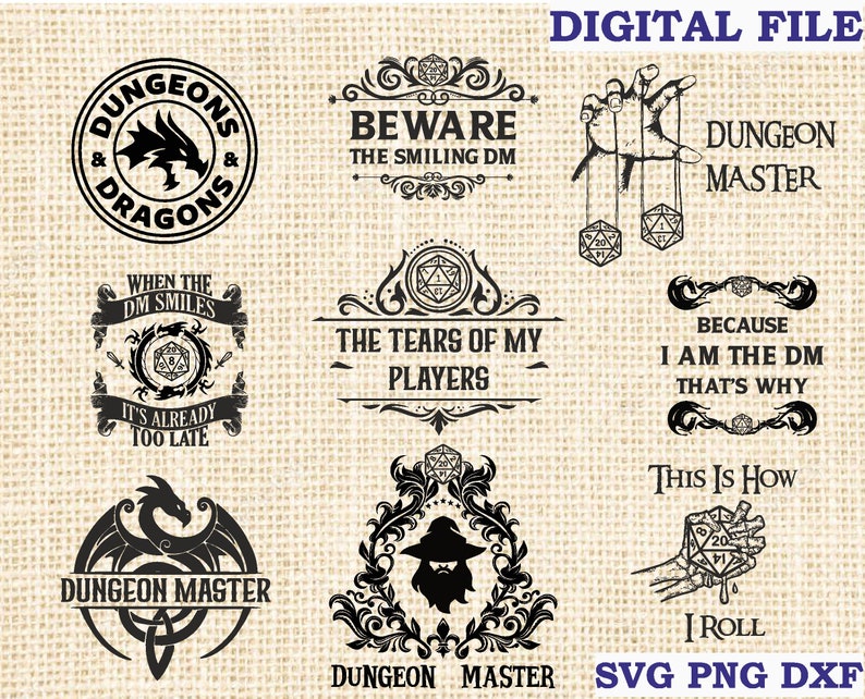 Bundle Pack SVG 9 Pcs Dnd, D and D Svg, Dungeons and Dragons Svg ...