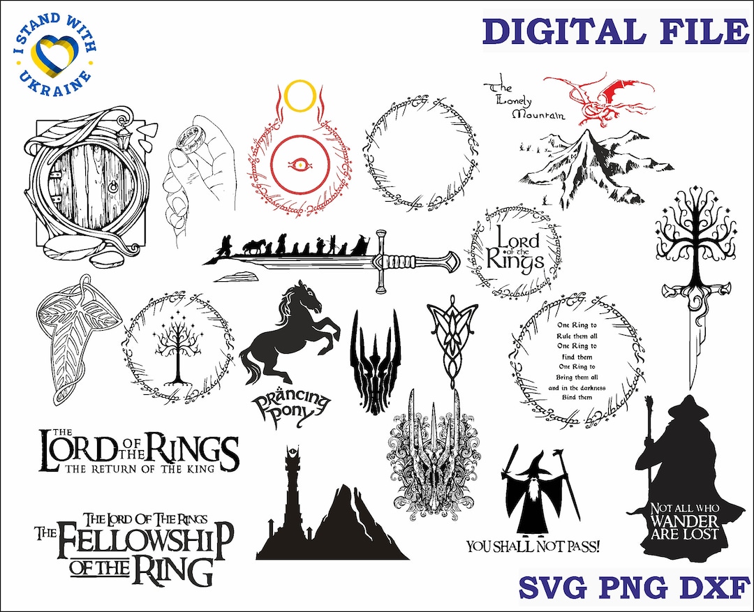 Bundle Pack Svg 20 Pcs LOTR Svg Tree of Gondor Ring Svg, Hobbit Door ...