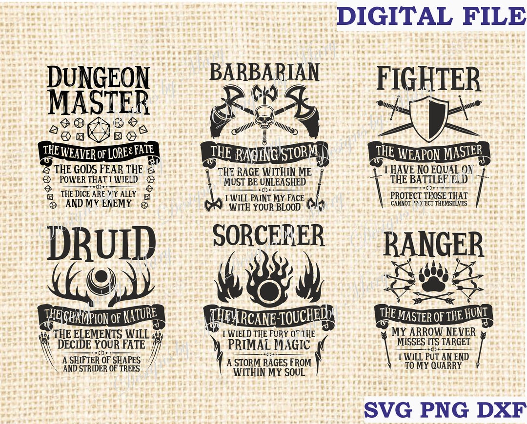 Dnd svg, dm svg, barbarian svg, druid svg, ranger svg, fighter svg, dnd ...