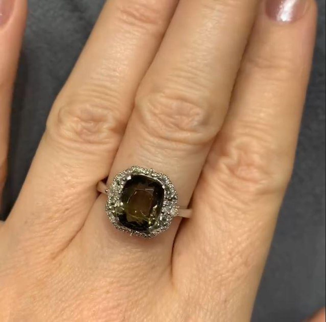 Natural Green Tourmaline,pave Diamond Ring,stack Ring,925 Sterling ...