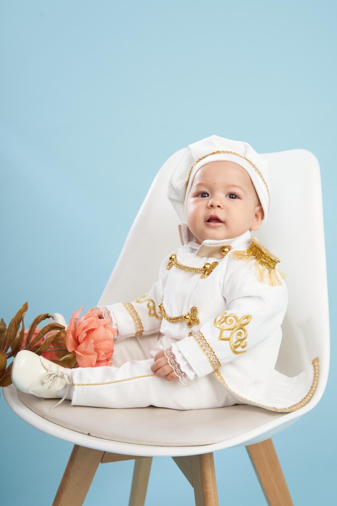 Baby Prince Costume, White and Gold Velvet 4-piece Set for Baptism ...