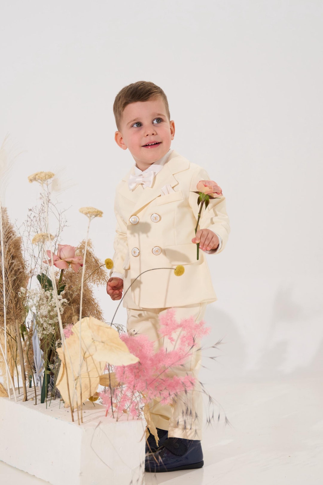5 Pc Suit in Vanilla Suiting, Baby First Suit, Wedding Boy Suit, First ...